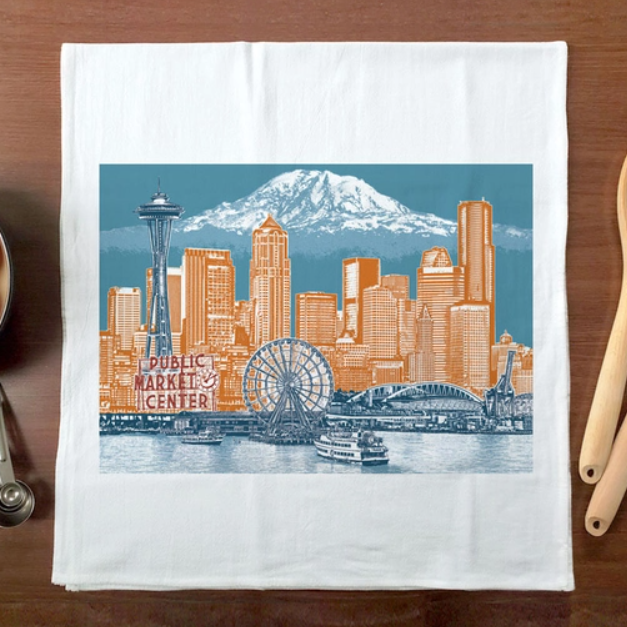 Seattle Waterfront Tea Towel by Allport Editions | Beach House Greetings